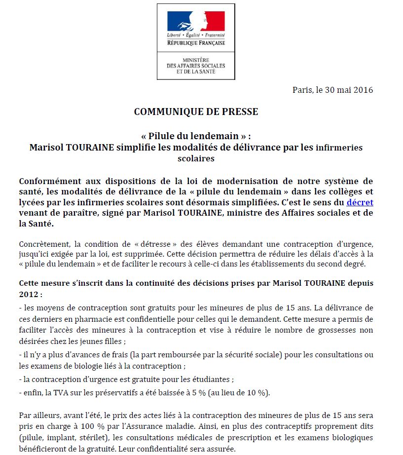 La délivrance de la pilule du lendemain, en collège et lycée ...