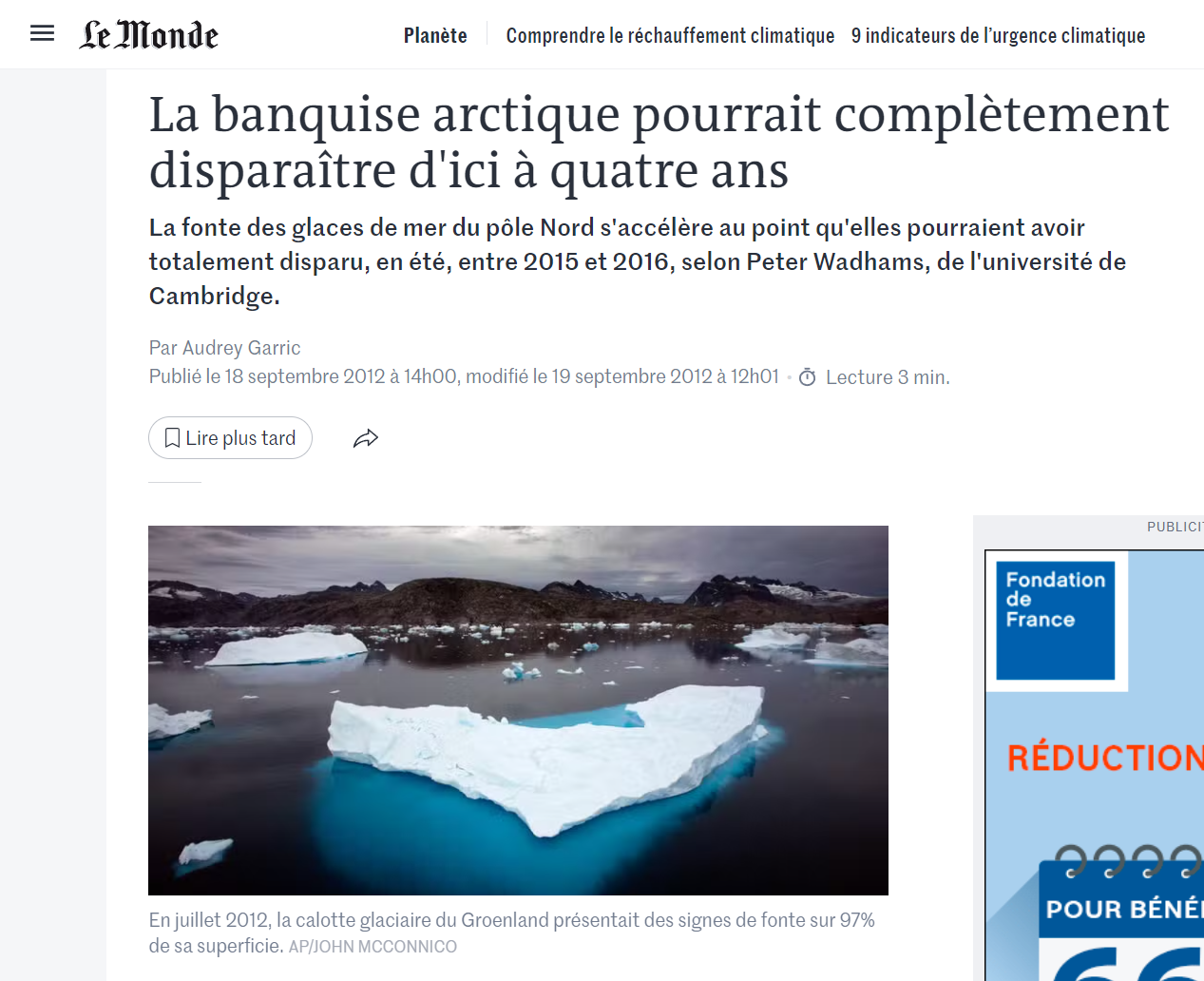 Quand Le Monde affirmait en 2012 que "La banquise arctique pourrait ...
