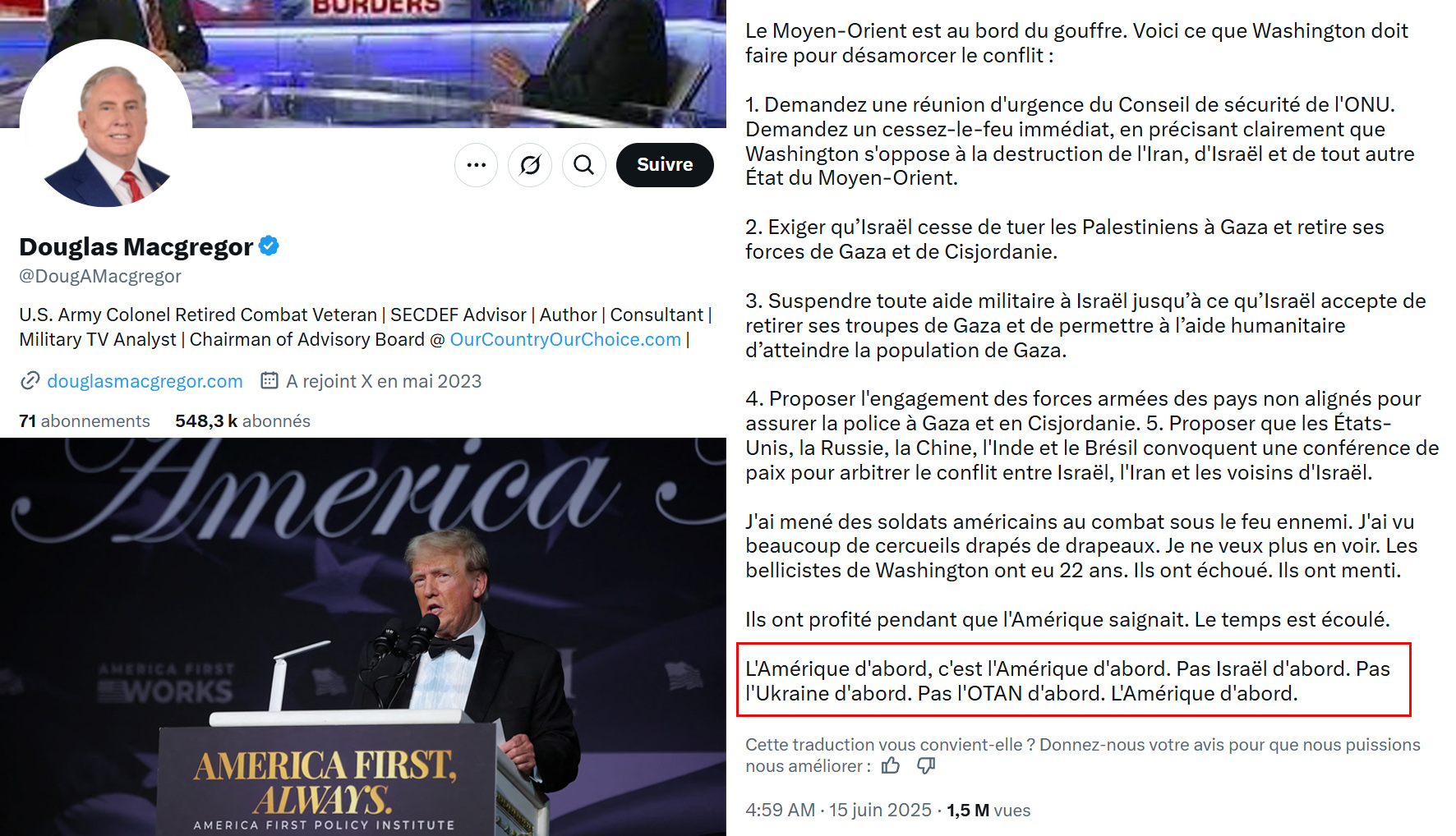 Le Colonel Douglas McGregor appelle à la fin de la guerre et au retour ...