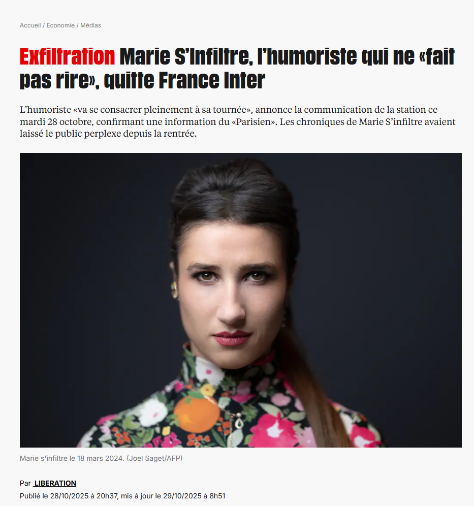 L’humoriste pas drôle Marie s’infiltre a été exfiltrée de la matinale ...