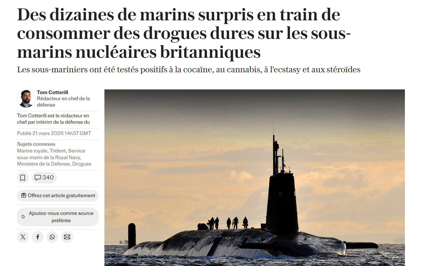 Drogues dures à bord des sous-marins nucléaires britanniques : un ...